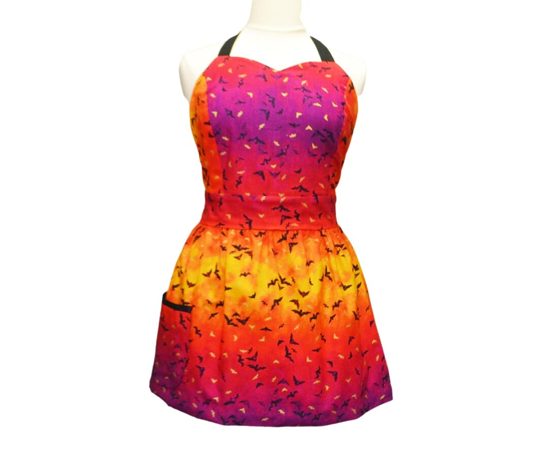 Plus 16-24 Bats in Sunset Full Length Apron, Party Apron, Halloween ...