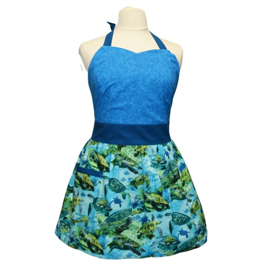Plus 16-24 Sea Turtles Apron, Ocean Life, Blue and Turquoise, Women's ...