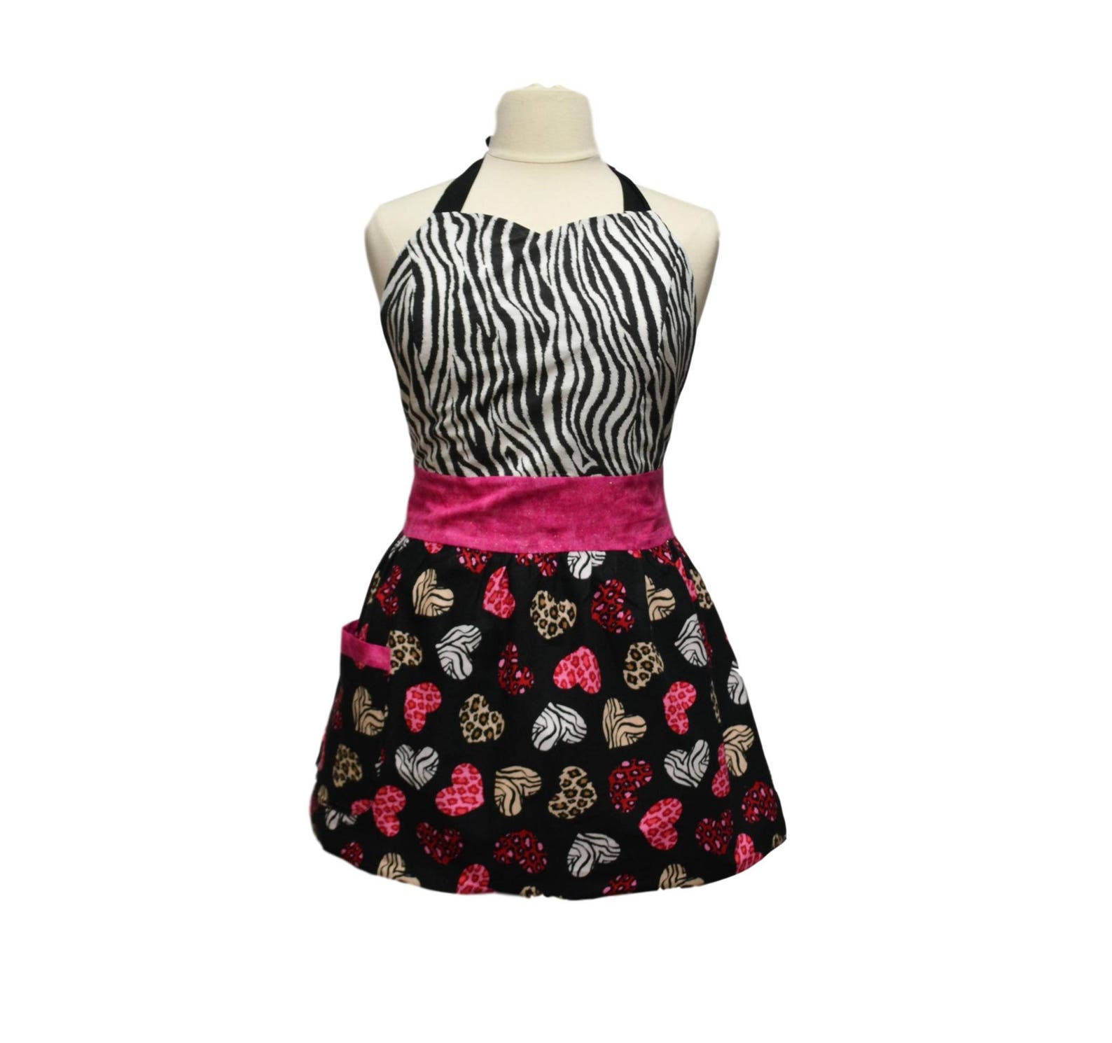 Plus Size Crazy Hearts With Zebra and Pink Glitter Apron, Animal Print ...