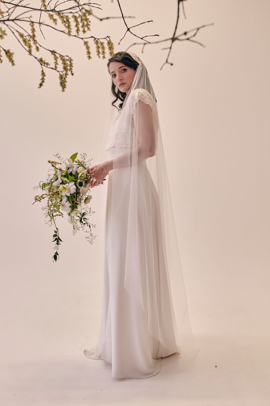 ARCADIA VINTAGE VEIL Juliette Cap Veil Champagne Veil - Etsy