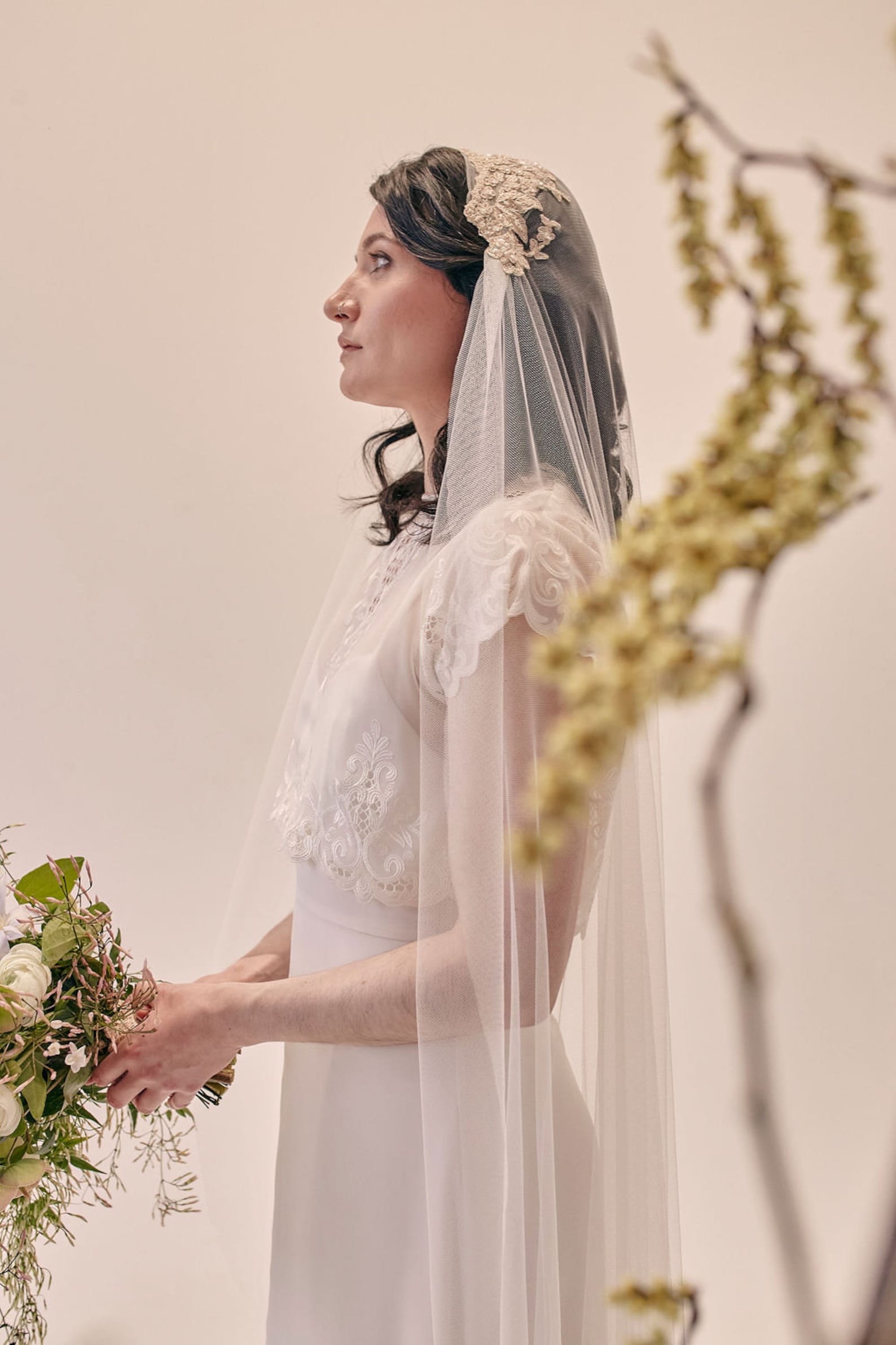 ARCADIA VINTAGE VEIL Juliette Cap Veil Champagne Veil - Etsy