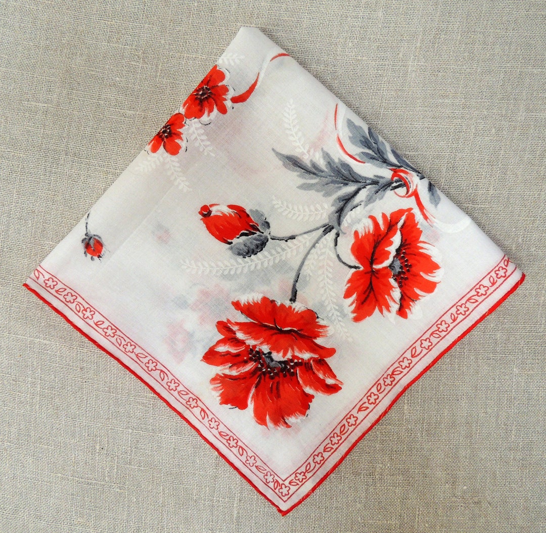 Retro Red & Grey Handkerchief: Keepsake "something Old" Perfect Bridal ...