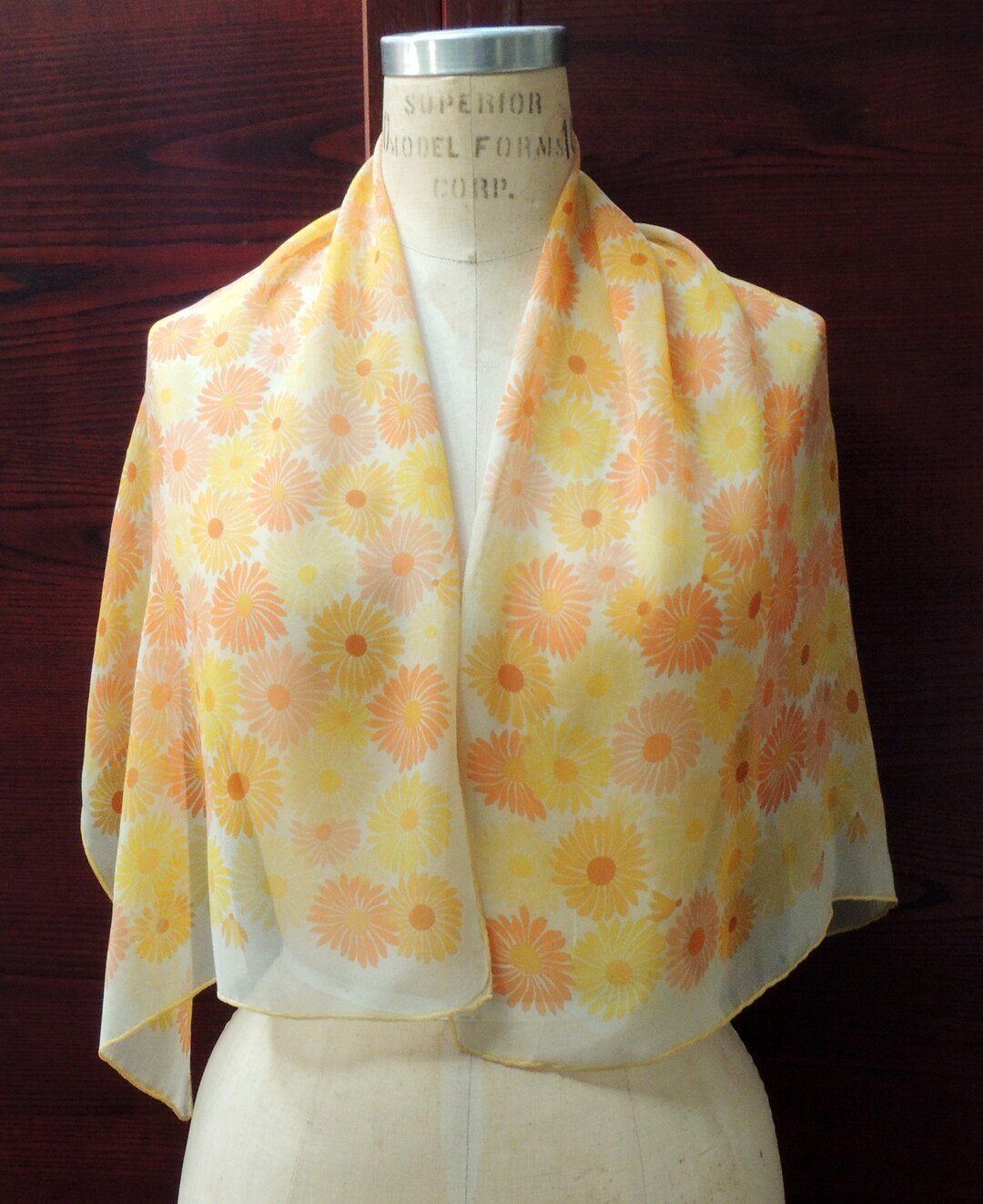 Vintage Abstract Floral Sheer Scarf: Retro Fashion Headscarf, Head ...