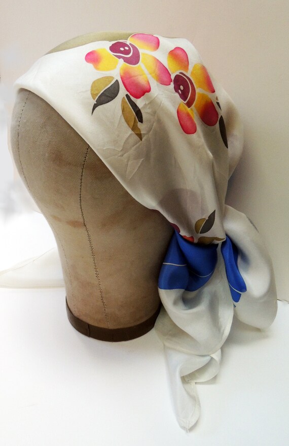 Vintage "Batik Asian Floral" Scarf: Retro Head Cover … - Gem