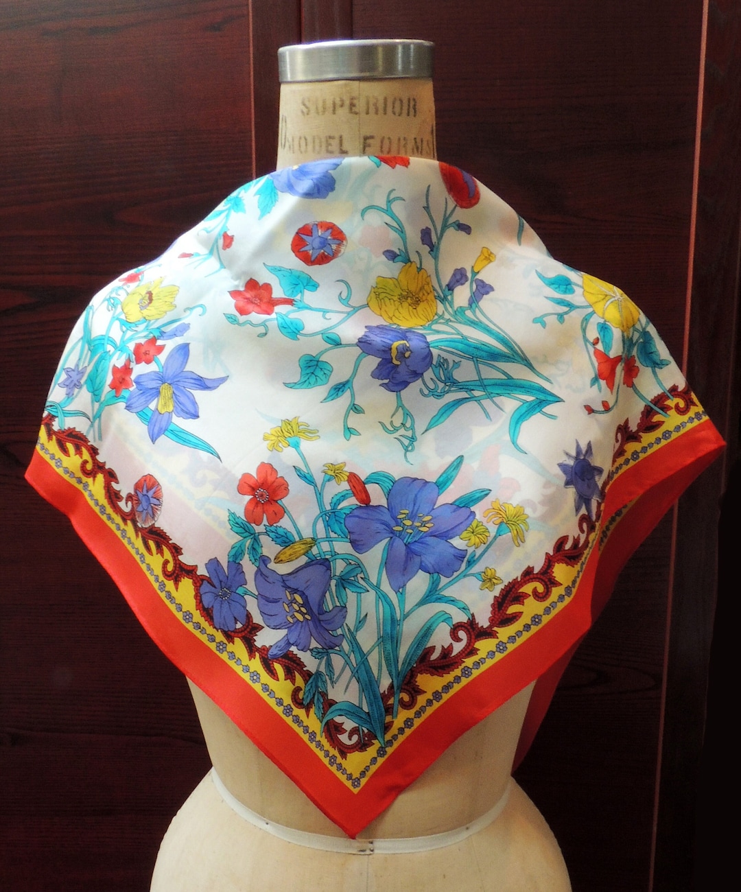 Retro "floral, Moon, Sun" Silk Scarf: Vintage Headscarf, Head Cover ...