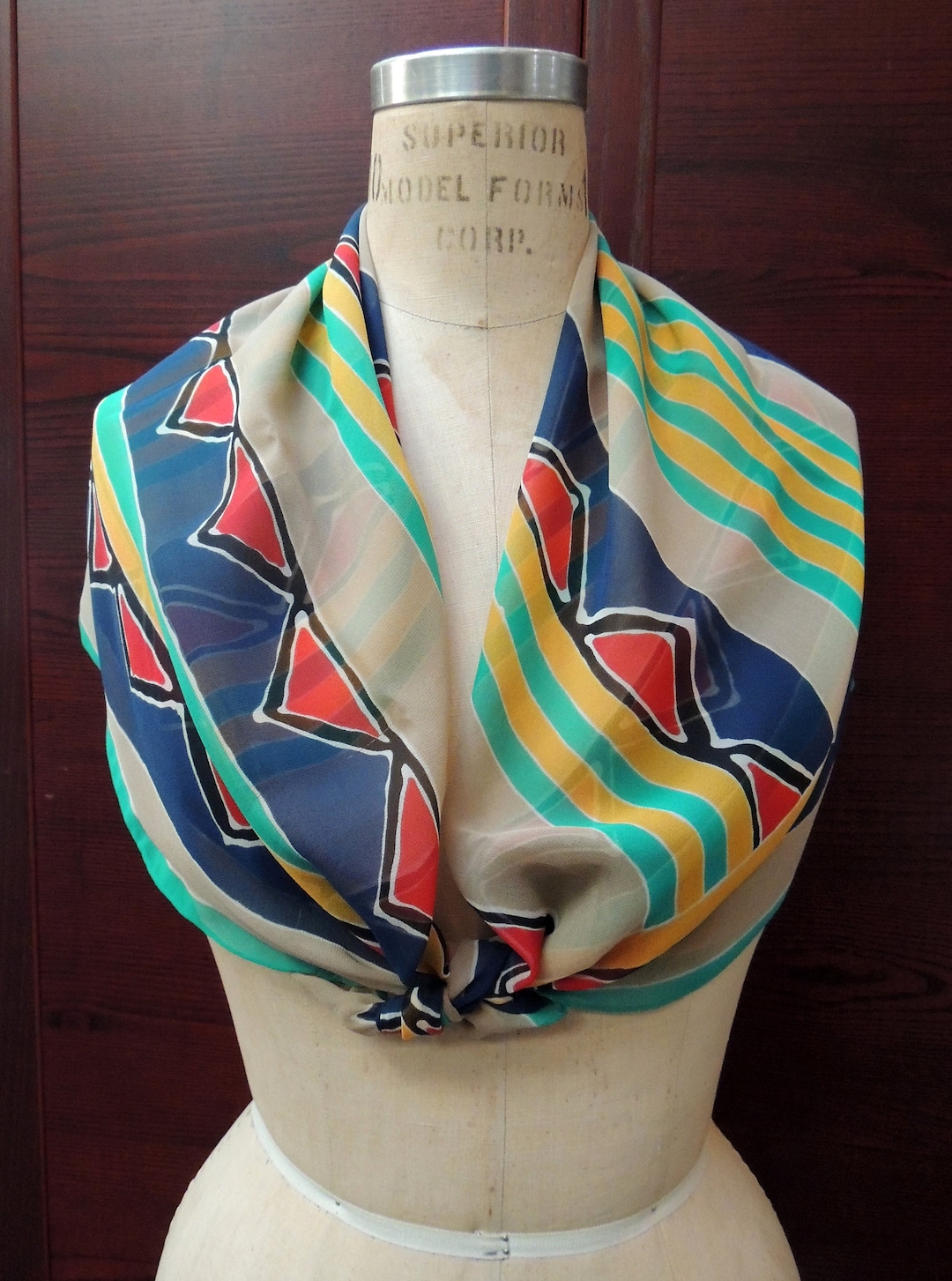 Vintage "fall Geo" Sheer Scarf: Retro Headscarf, Headband, Head Cover ...