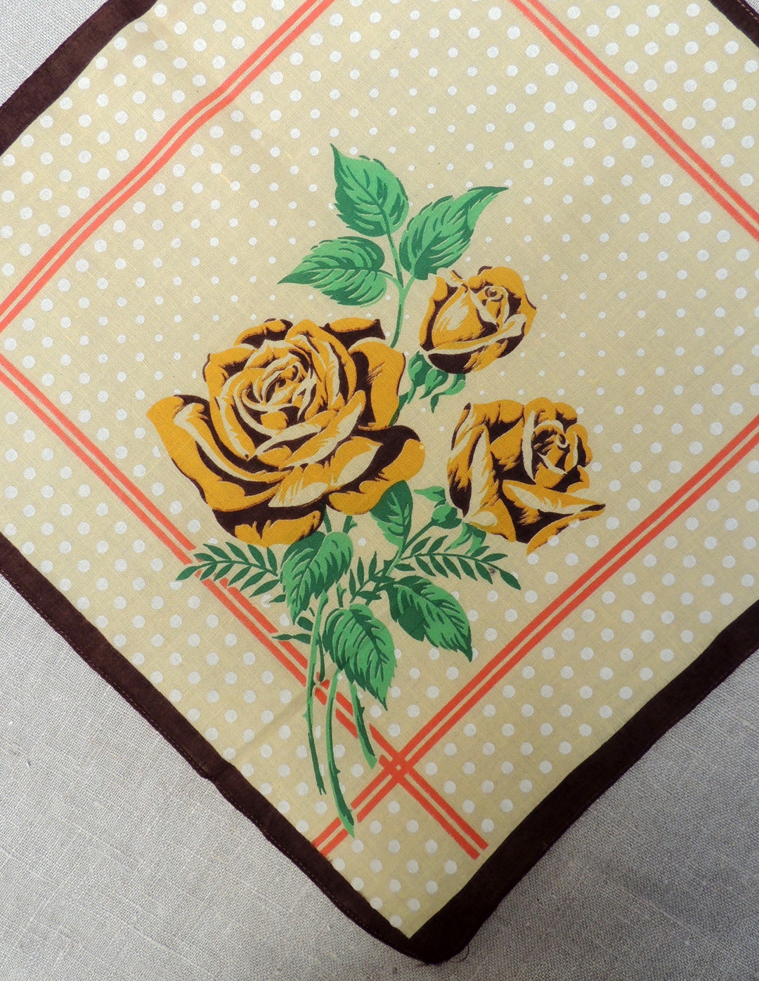 Retro Yellow Roses Handkerchief: Vintage Bridal Hankie, Pocket Square ...