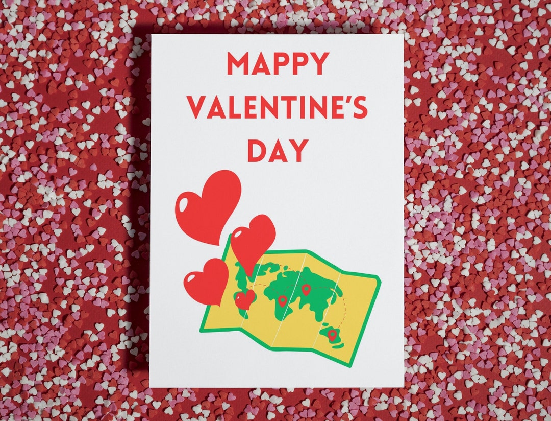 Valentine's Card Mappy Valentine's Day Map With Hearts Valentine's Card ...