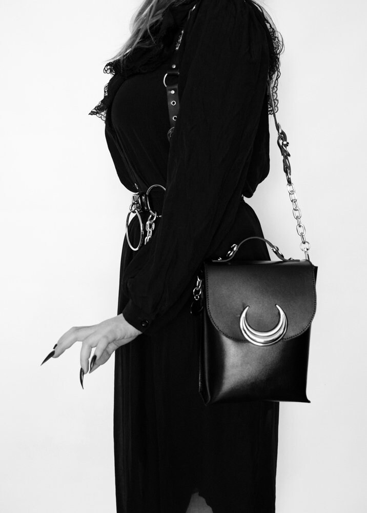 Leather Top Handle Bag With Moon Symbol Lunar Sign Handbag - Etsy