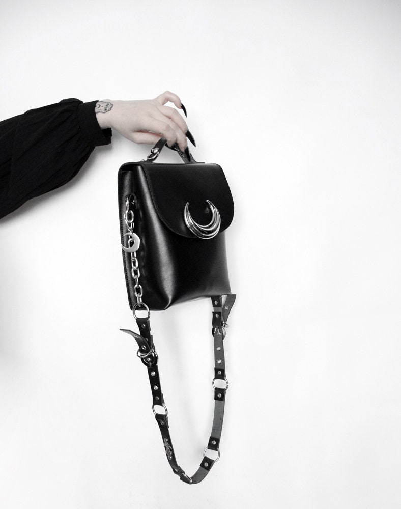 Leather Top Handle Bag With Moon Symbol Lunar Sign Handbag - Etsy