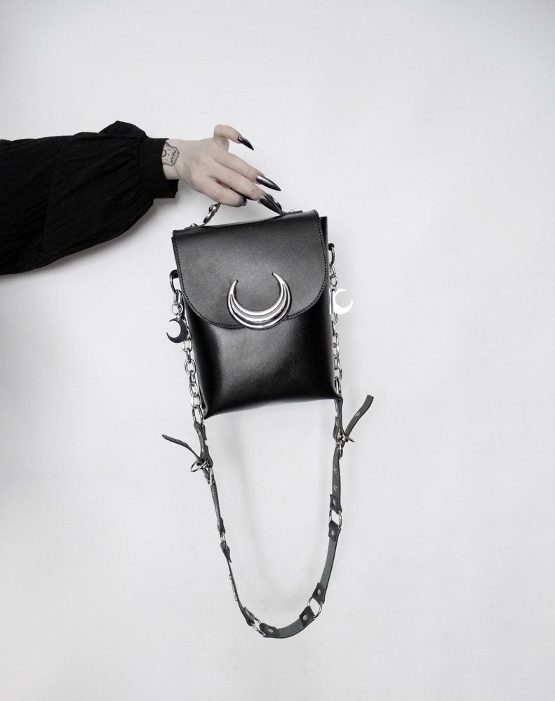 Leather Top Handle Bag With Moon Symbol Lunar Sign Handbag - Etsy