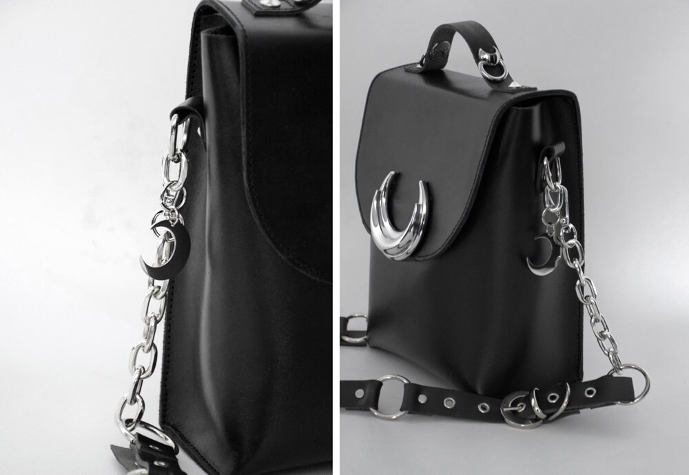 Leather Top Handle Bag With Moon Symbol Lunar Sign Handbag - Etsy