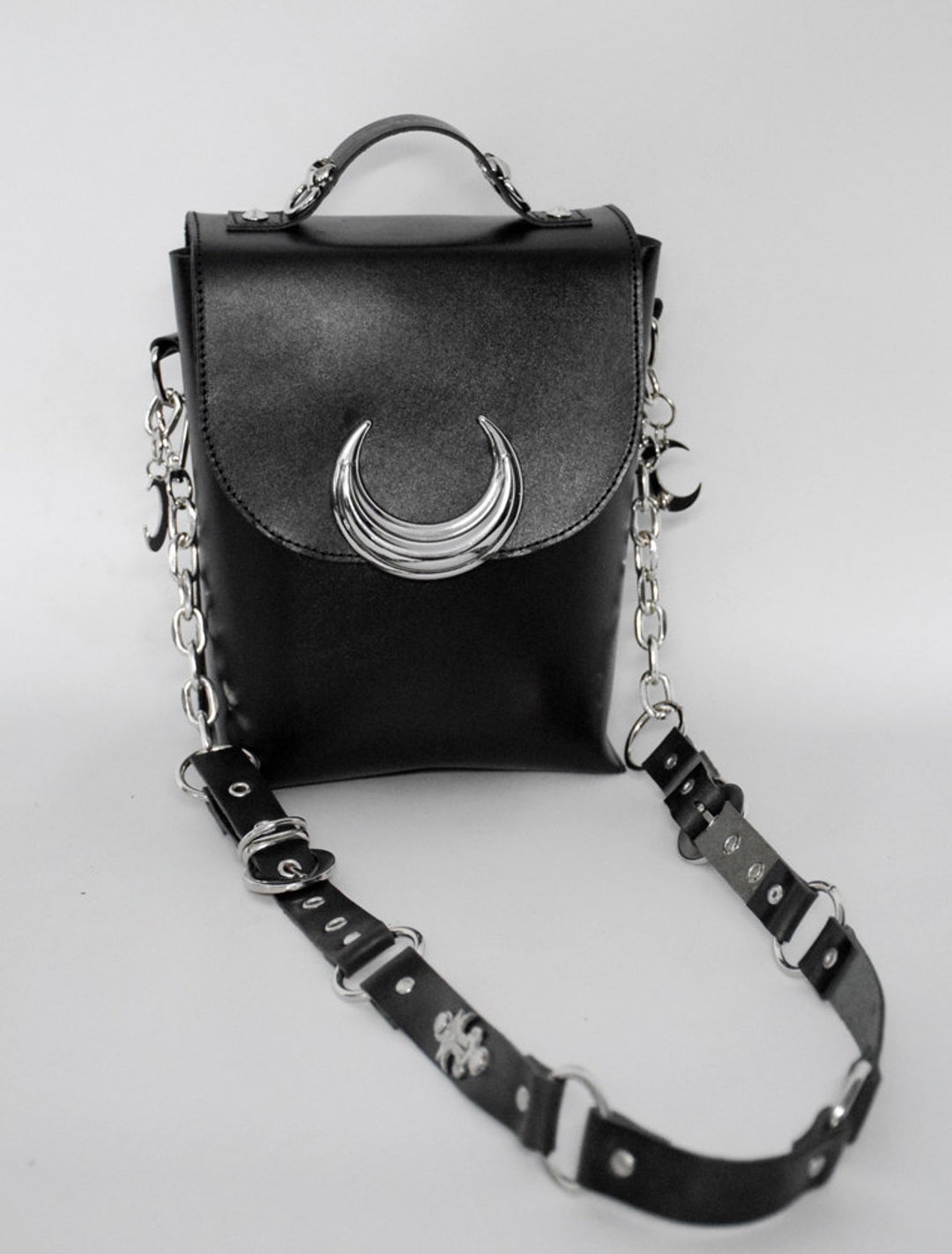Leather Top Handle Bag With Moon Symbol Lunar Sign Handbag - Etsy