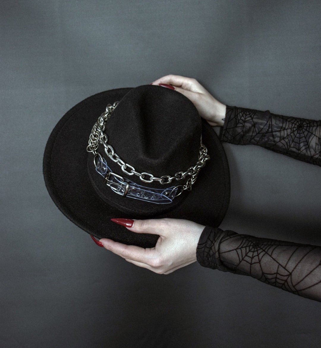 Black Felt Fedora Hat With Chainmail, Hatband for Hat, Gothic ...