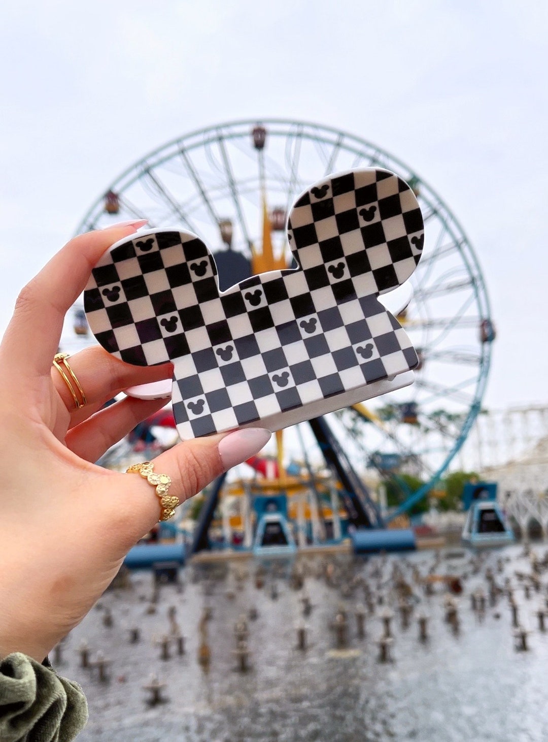 Large Mickey Checkered Pattern Hair Claw Clip | Retro Checker Hair Clip ...