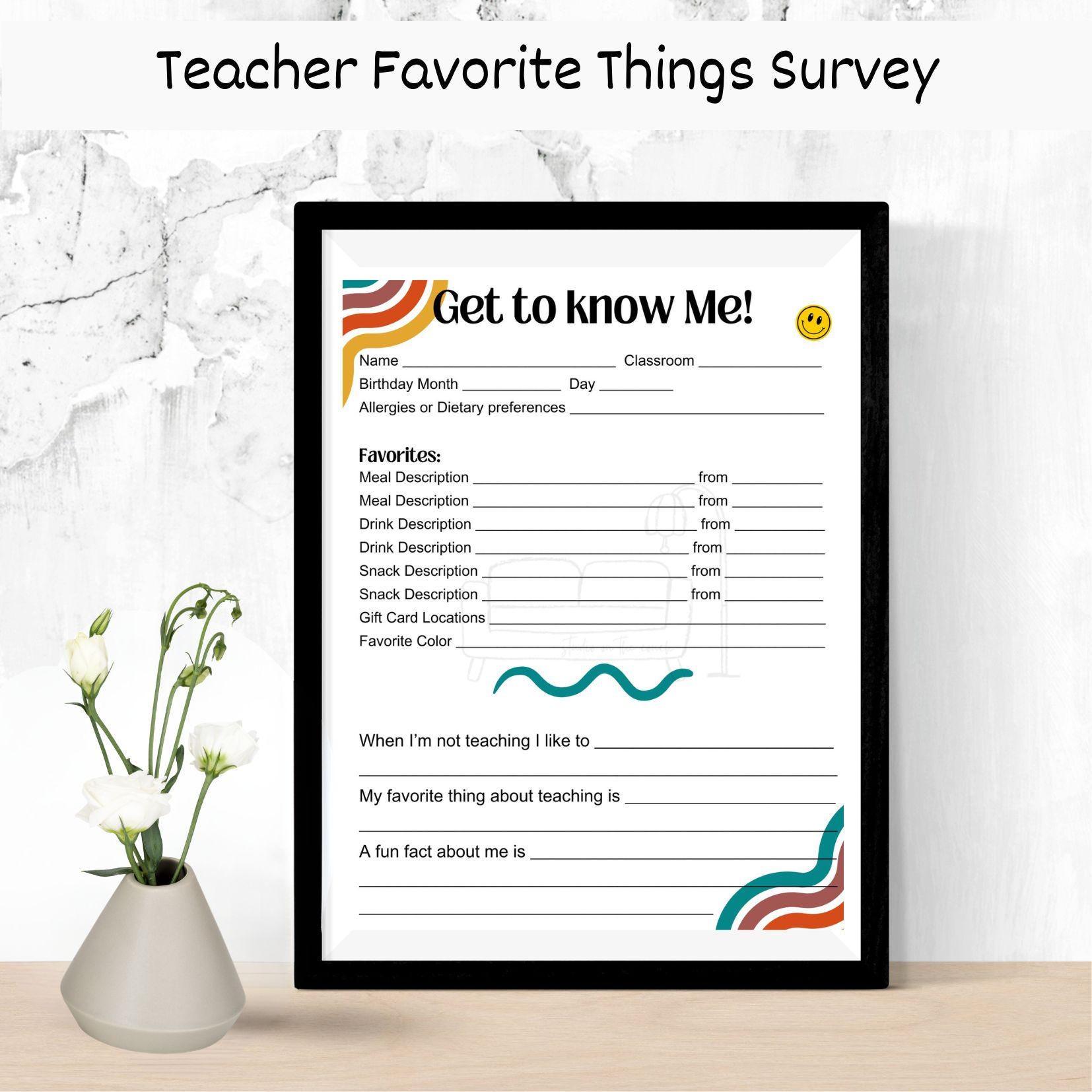 Favorite Things, Teacher Survey, Favorite Things Template, Teacher All ...