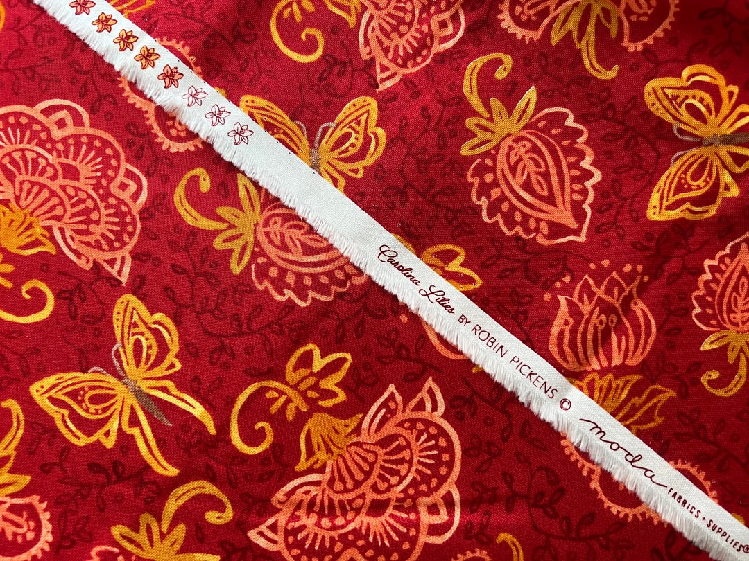 Fabric by HALF YARD Carolina Lilies Ruby (48701 12) by Robin Pickens ...
