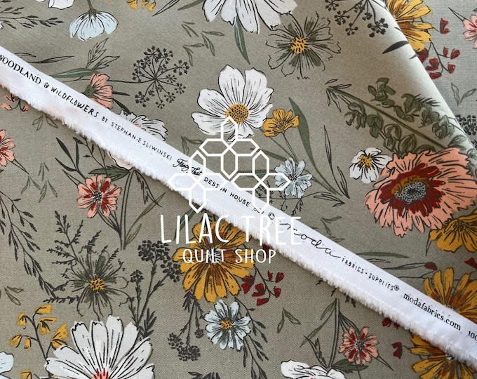 Fabric by HALF YARD Moda Fabrics Woodland Wildflowers in Taupe 45580 13 ...