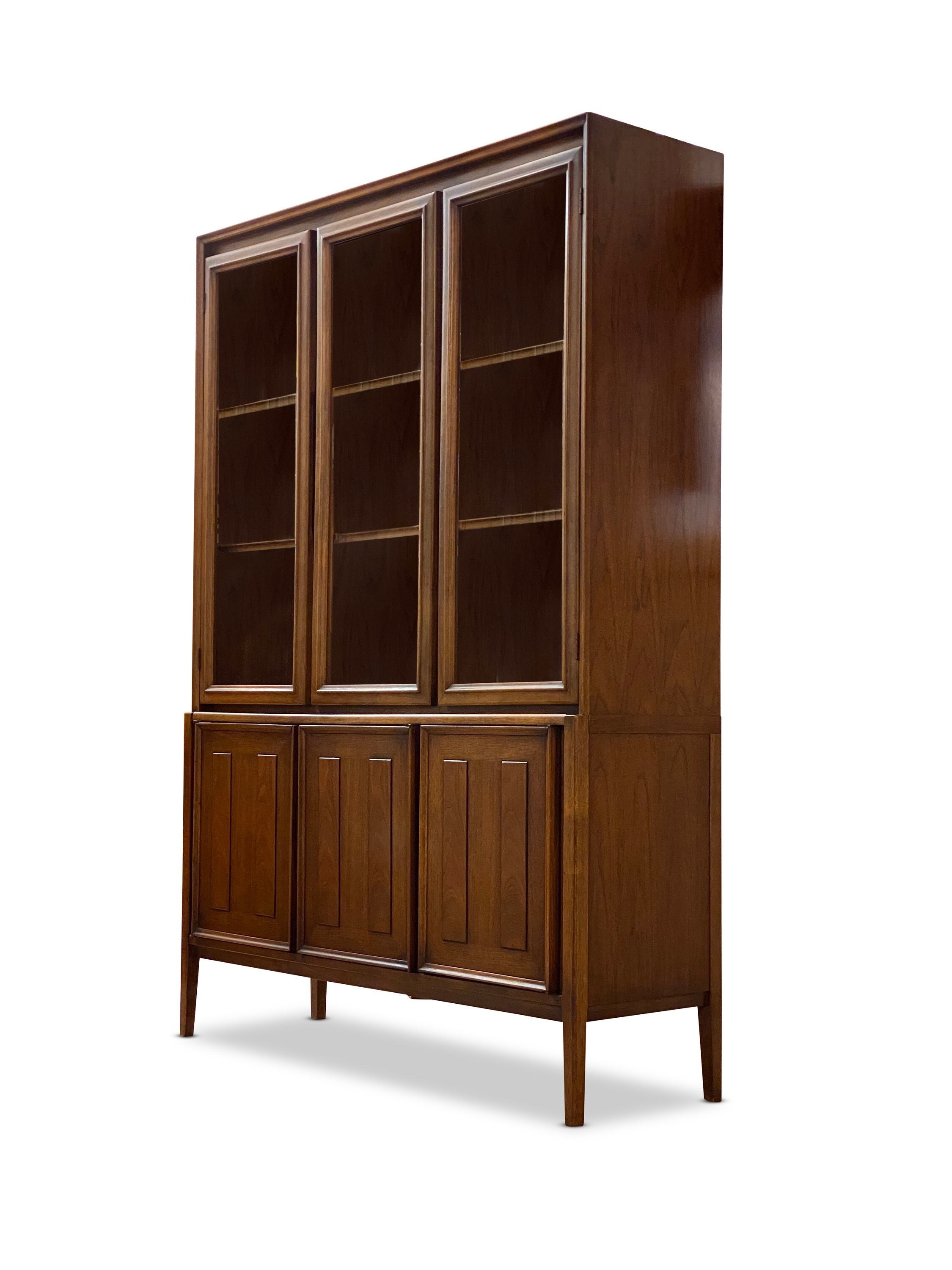 HOLD for Brandon - 1960s Walnut Breakfront Hutch with Glass Door