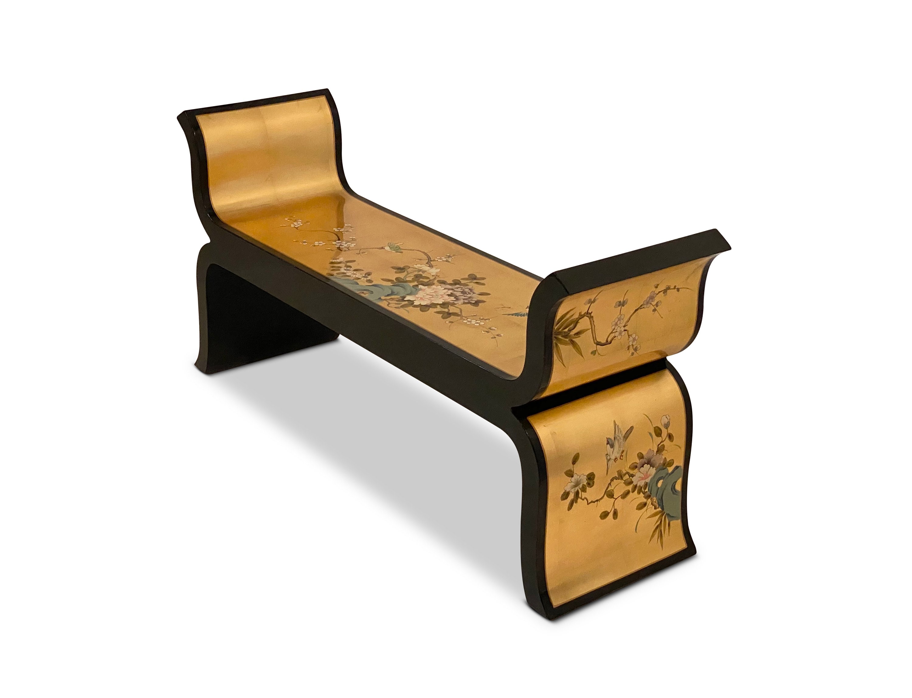 Vintage Chinoiserie-Style Black Lacquered Bench - *Please ask for a ...