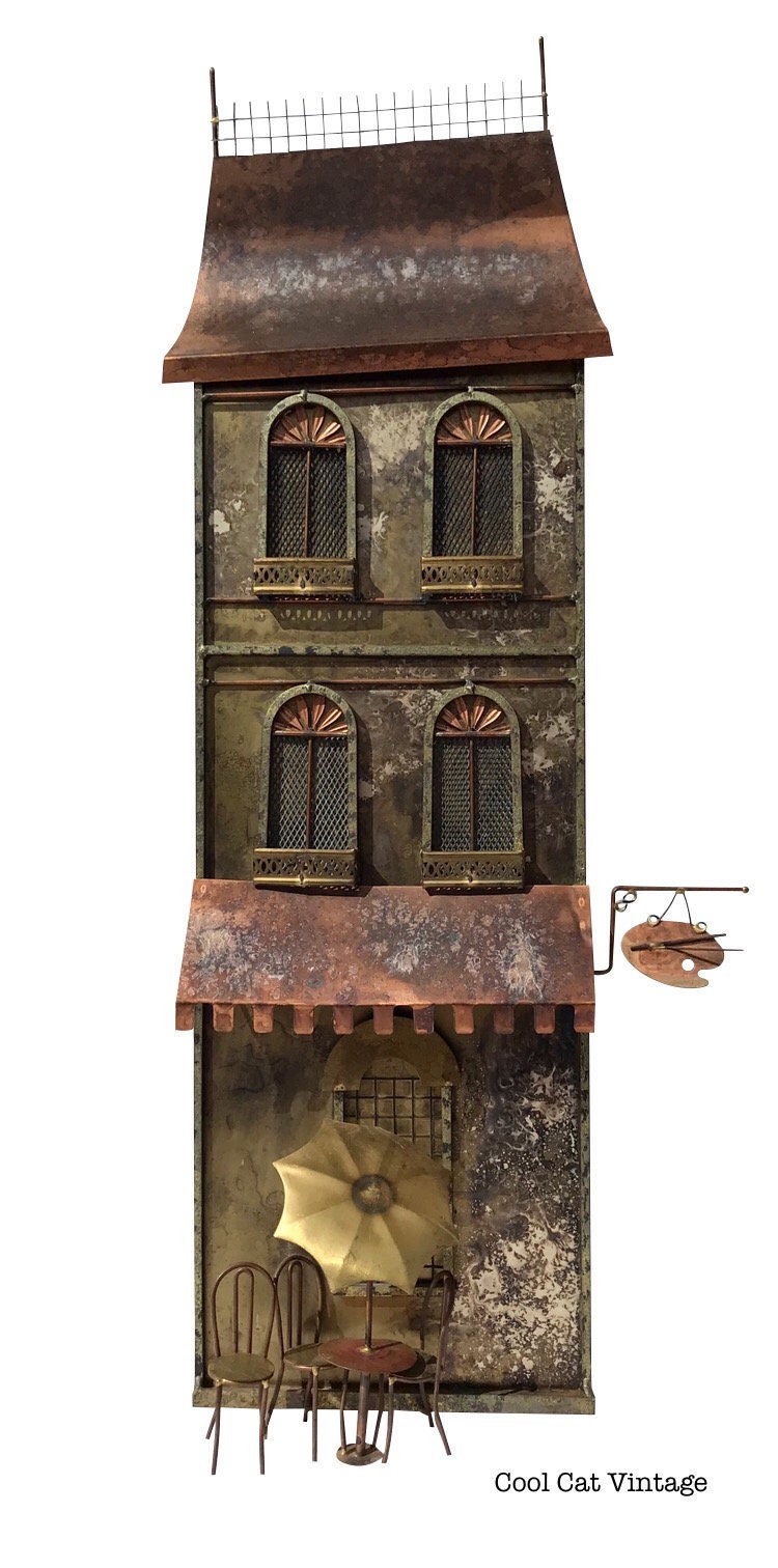 Tall Brass Sculpture by C. Jere of a Parisian café/bistro - *Please see ...