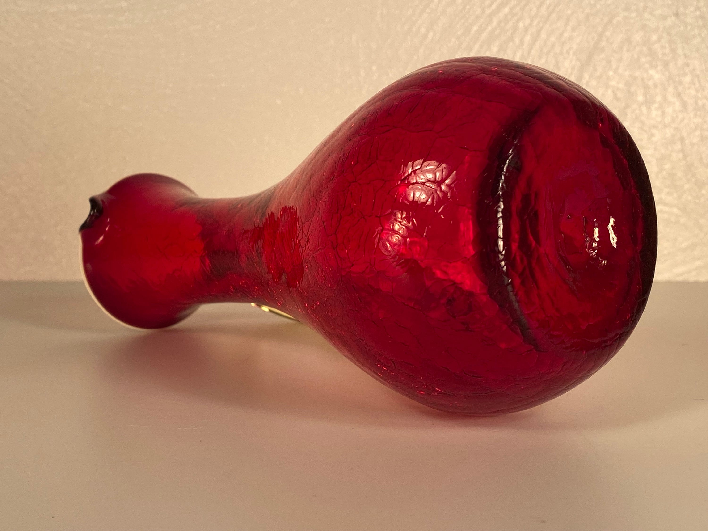 Vintage Red Crackle Glass Vase