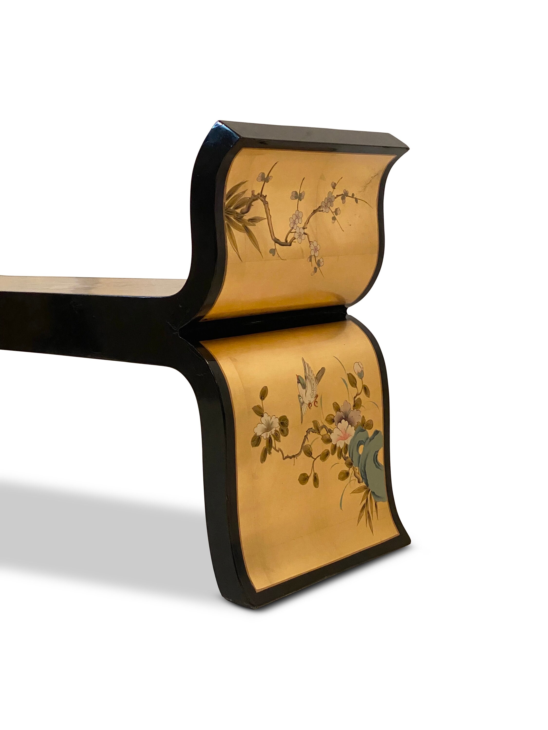 Vintage Chinoiserie-Style Black Lacquered Bench - *Please ask for a ...