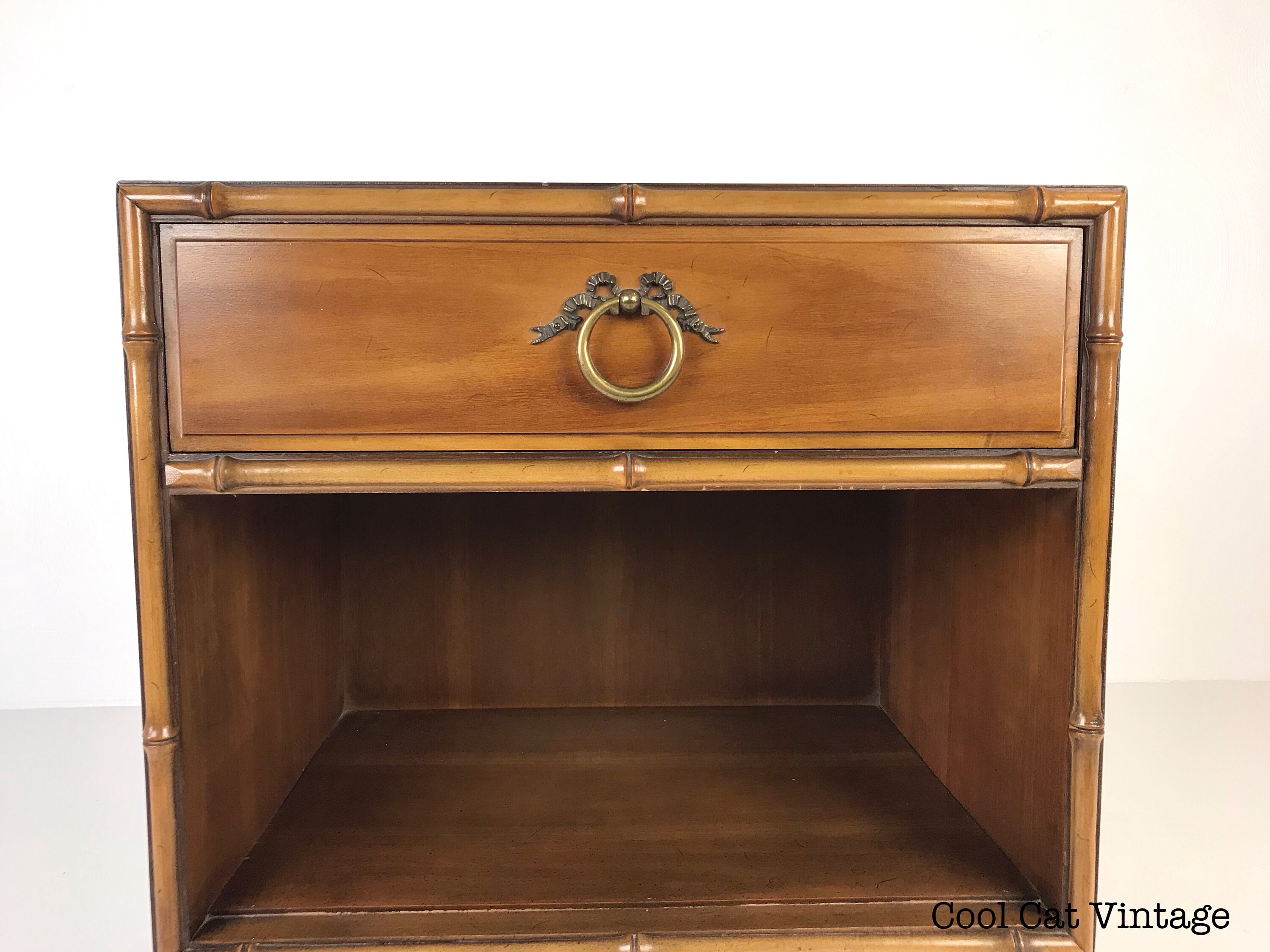 Walnut Bamboo Nightstand by Drexel, Circa 1960s - *Please see notes on ...