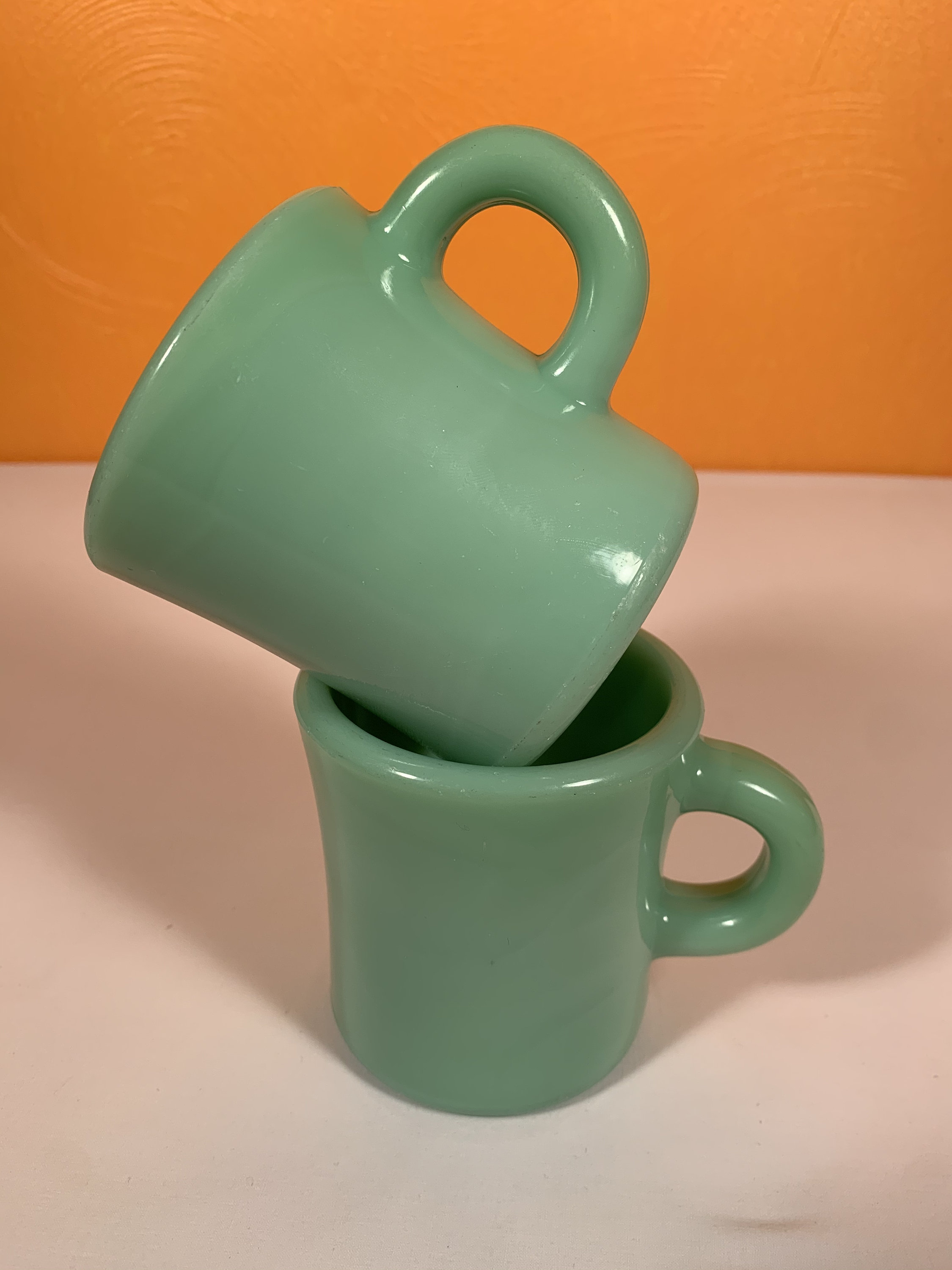 Pair of Fire King Jade-ite Extra Heavy C-handle Mugs