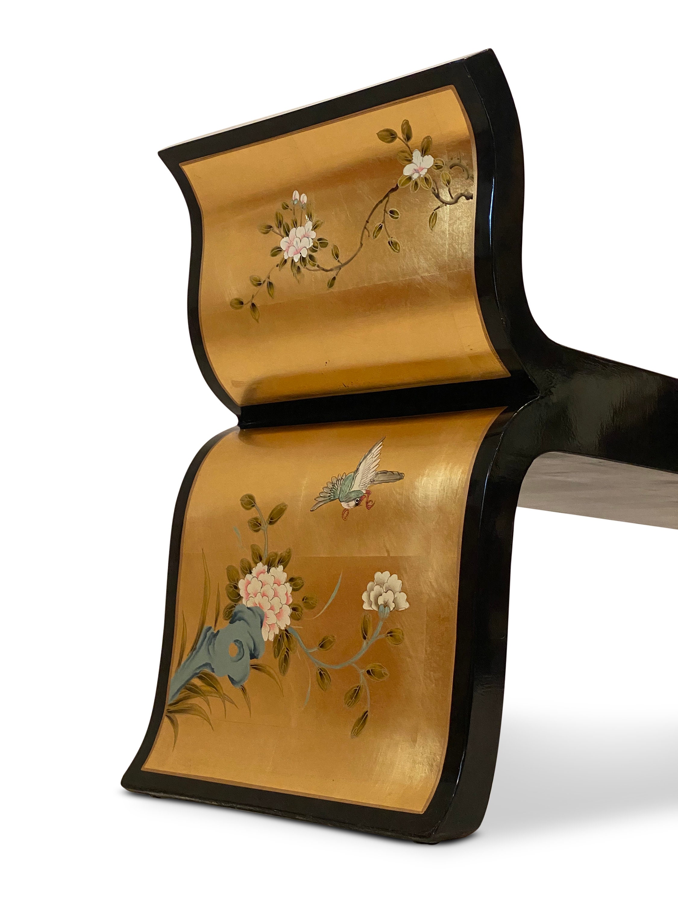Vintage Chinoiserie-Style Black Lacquered Bench - *Please ask for a ...