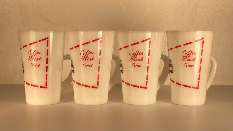 Tall Milk Glass coffee Break Time Trucker Mugs - Etsy