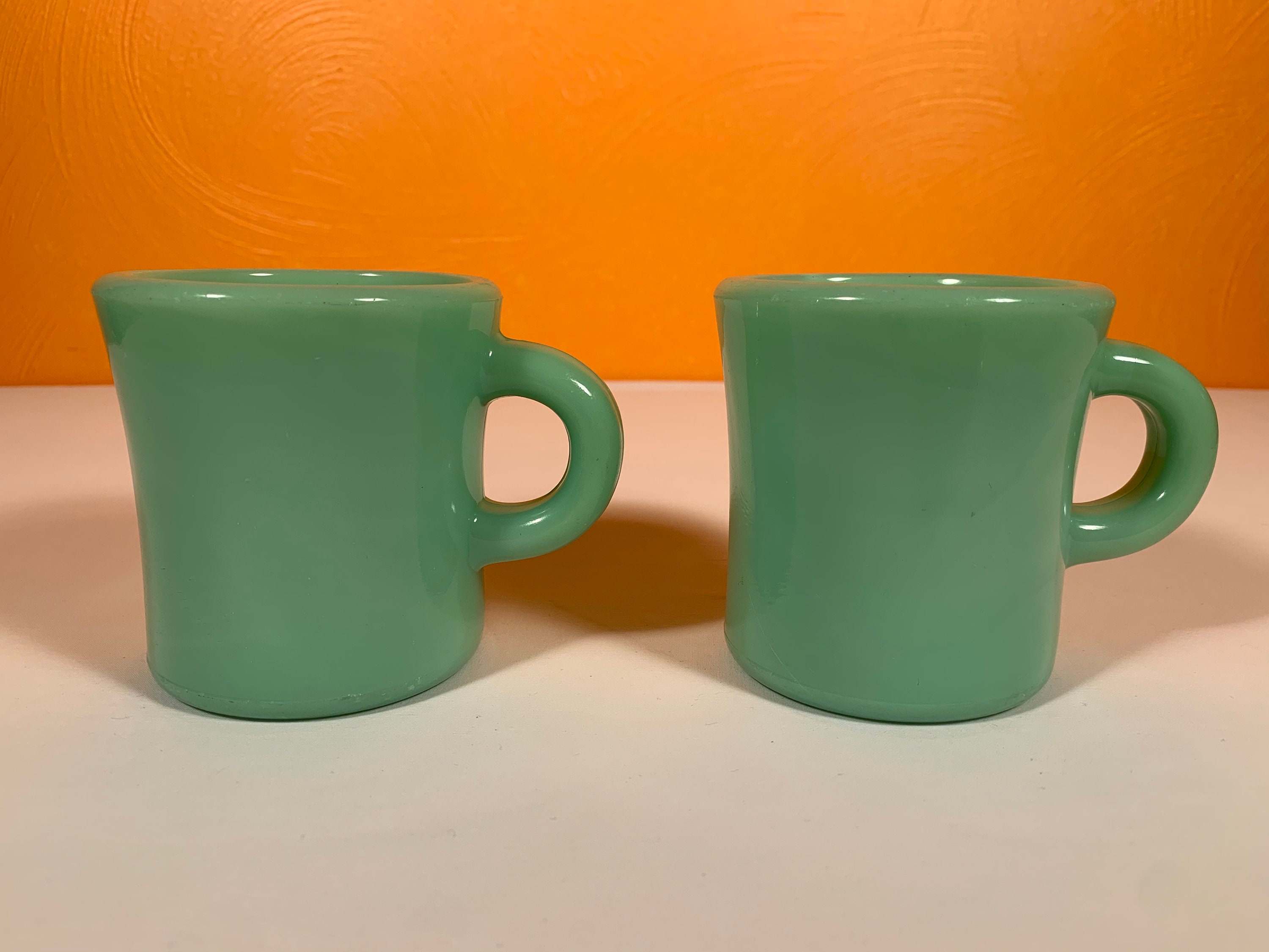 Pair of Fire King Jade-ite Extra Heavy C-handle Mugs