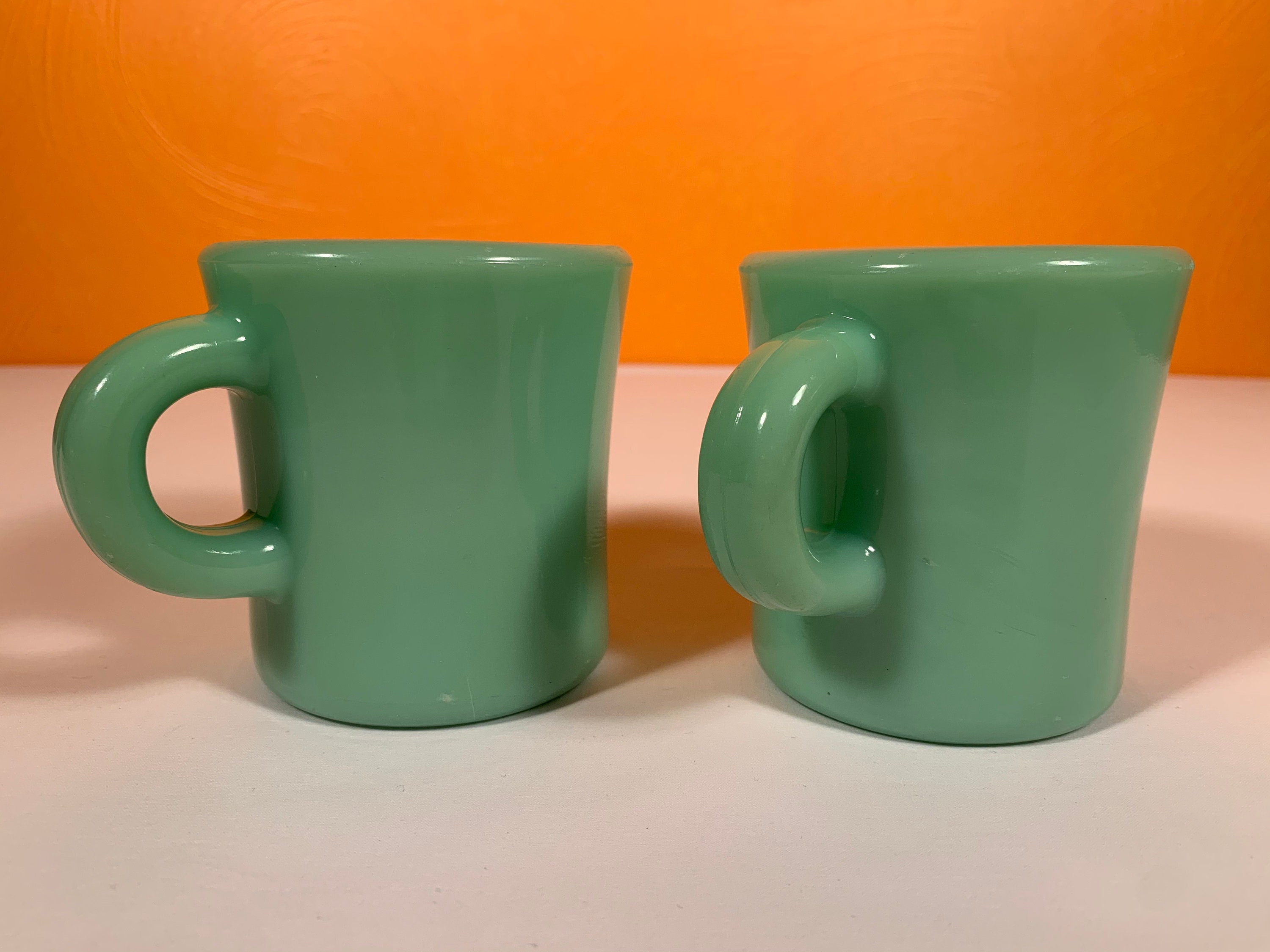 Pair of Fire King Jade-ite Extra Heavy C-handle Mugs
