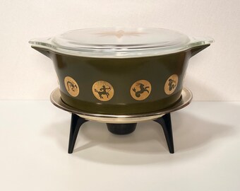 Vintage Pyrex Zodiac Casserole With Lid and Warming Cradle, C1961 ...