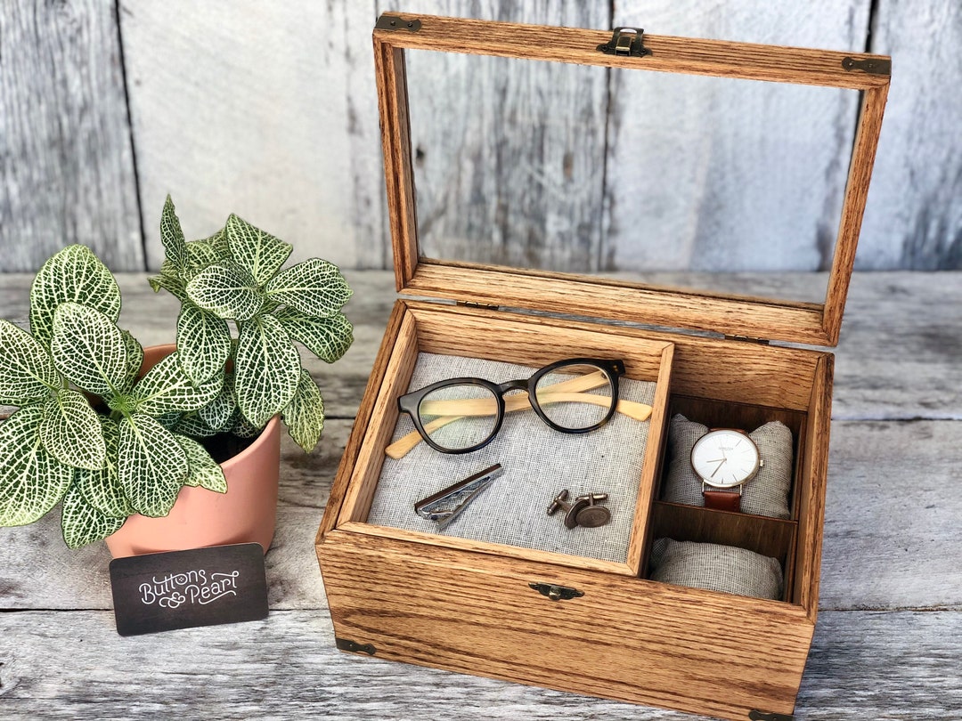 Watch Box / 6 Watch / Compartments / Valet Tray / Glass Top / Watch ...