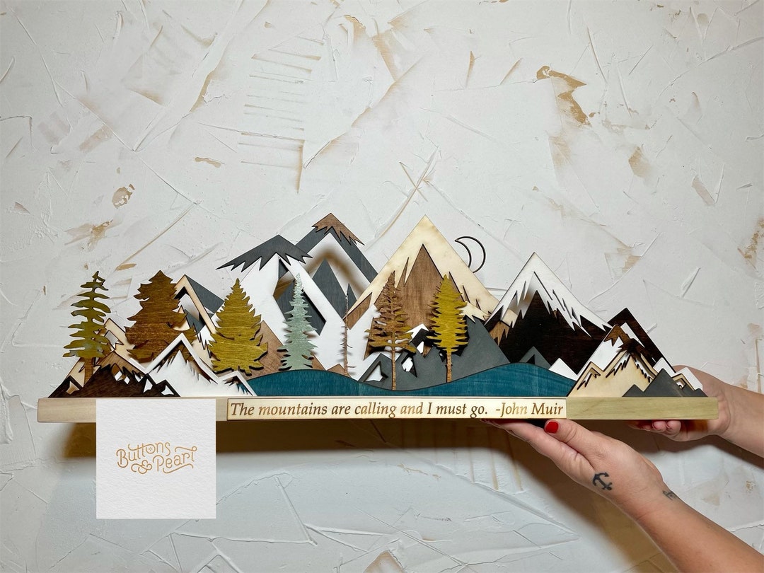 3D Mountain & Forest Mantle Sign: Layered Wood Shelf Decor - Etsy
