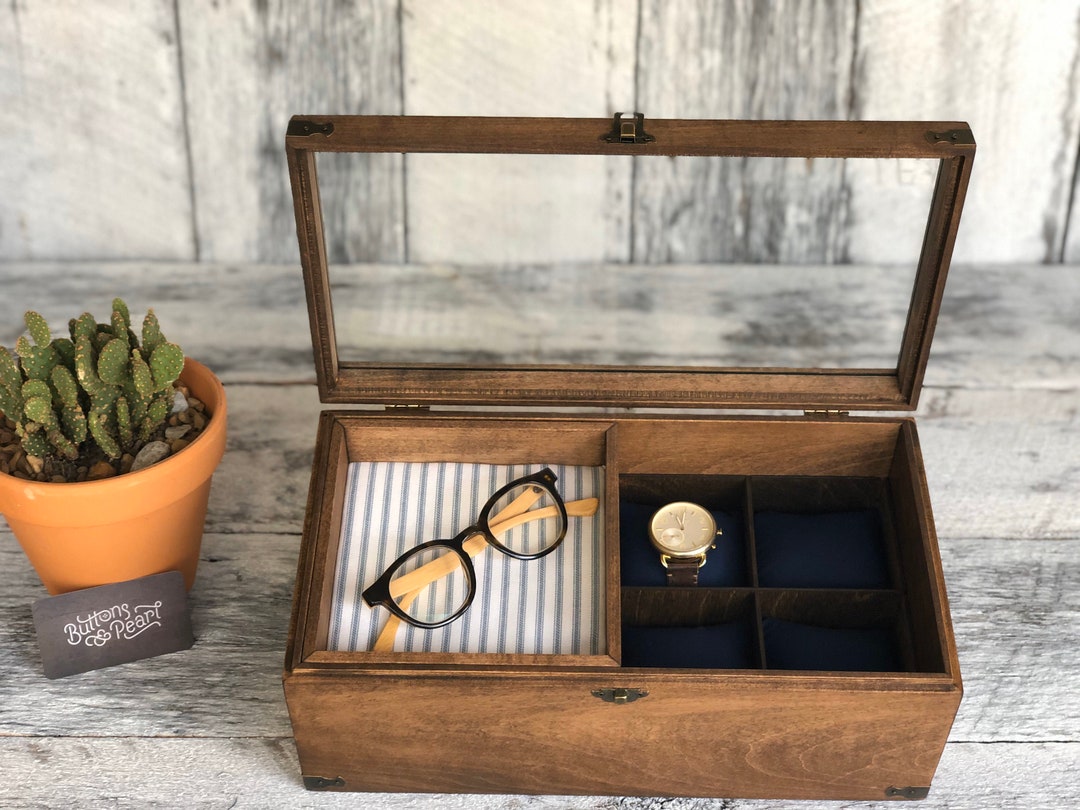Watch Box / 8 Watch / Compartments / Glass Top / Valet Tray / Watch ...