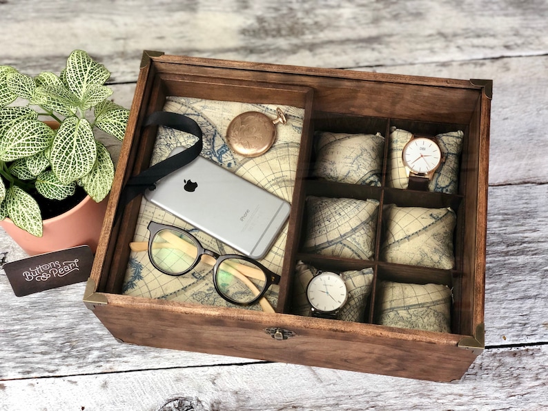 Handmade Wood Watch Box: Glass Top, 12 Compartments & Valet Tray - Etsy ...