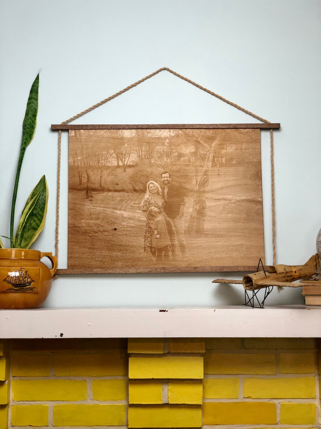 Engraved Wood Photo With Rope Frame: Personalized Portrait - Etsy