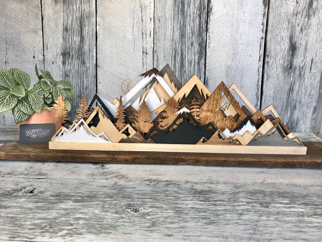 3D Forest Mountain Scene: Layered Wood Mantle Decor - Etsy