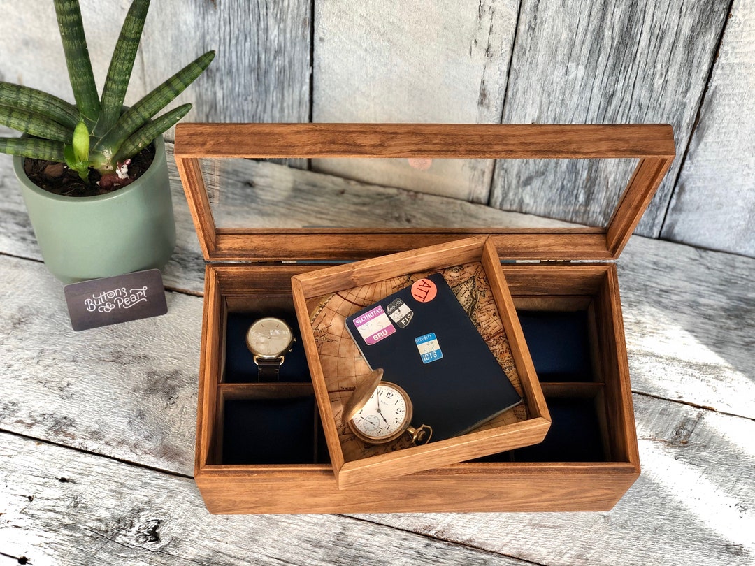 Watch Box / 8 Watch / Compartments / Glass Top / Valet Tray / Watch ...