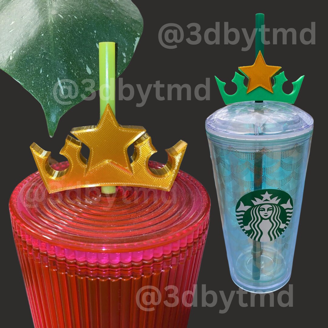 Star Crown jumbo Straw Toppers 3D Printed for 8.5mm STANDARD Straws ...
