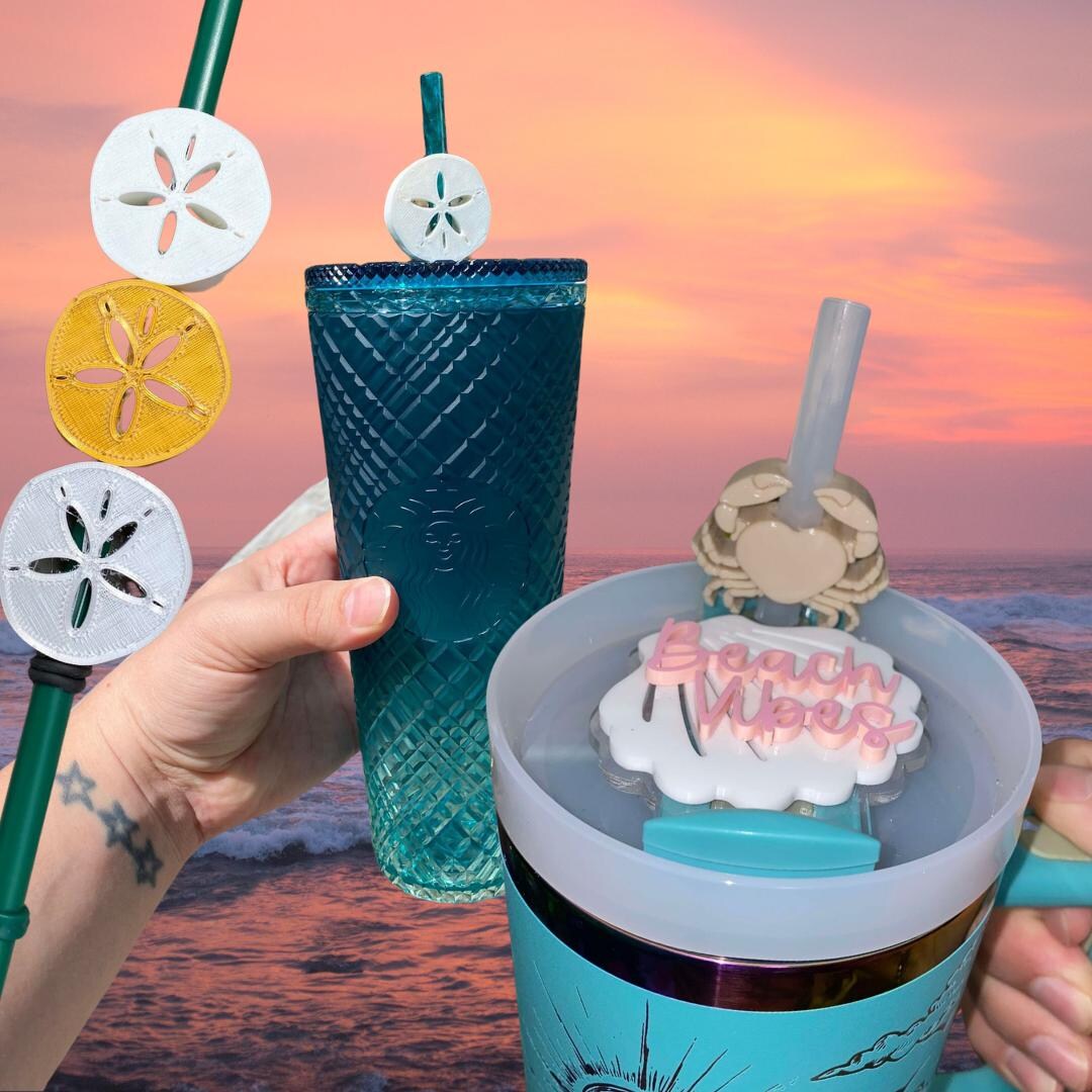 Sand Dollar & Heart-crab Straw Topper | 3D Printed for 8.5mm Standard ...