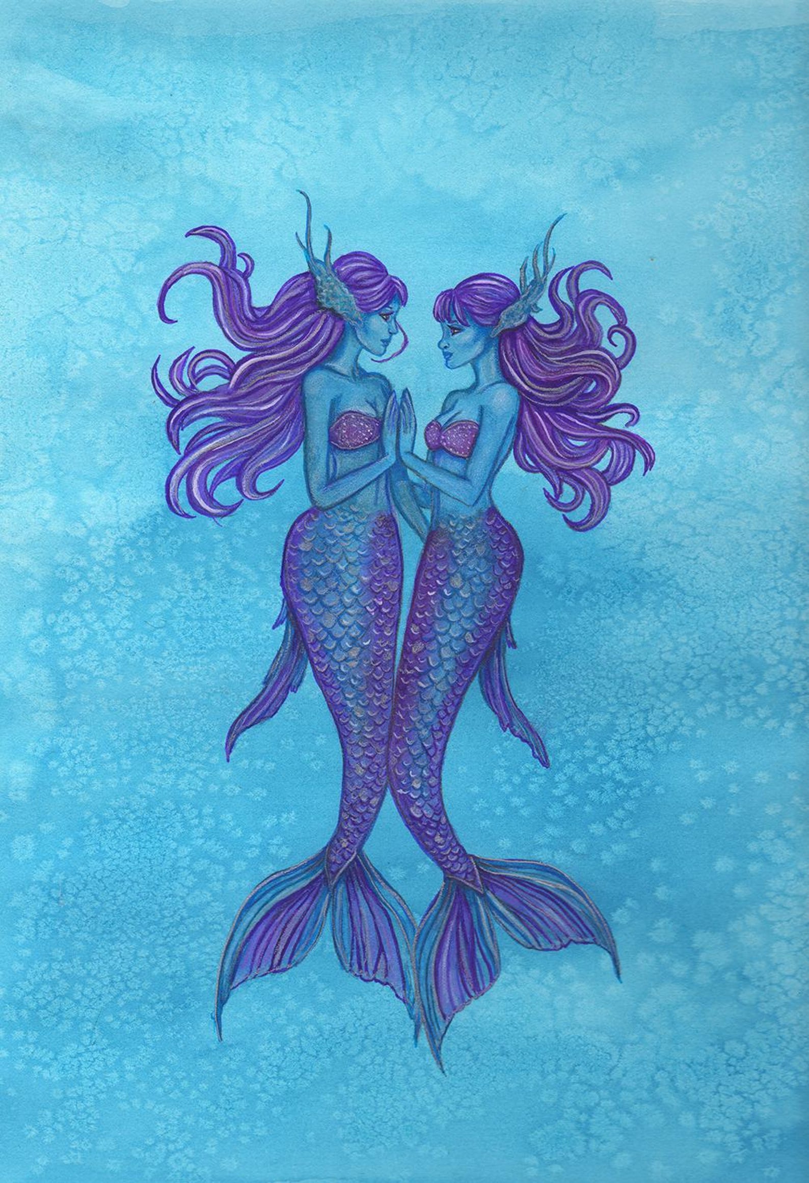 Pisces Mermaid Zodiac Watercolor Painting Original 9X12 Two-toned ...