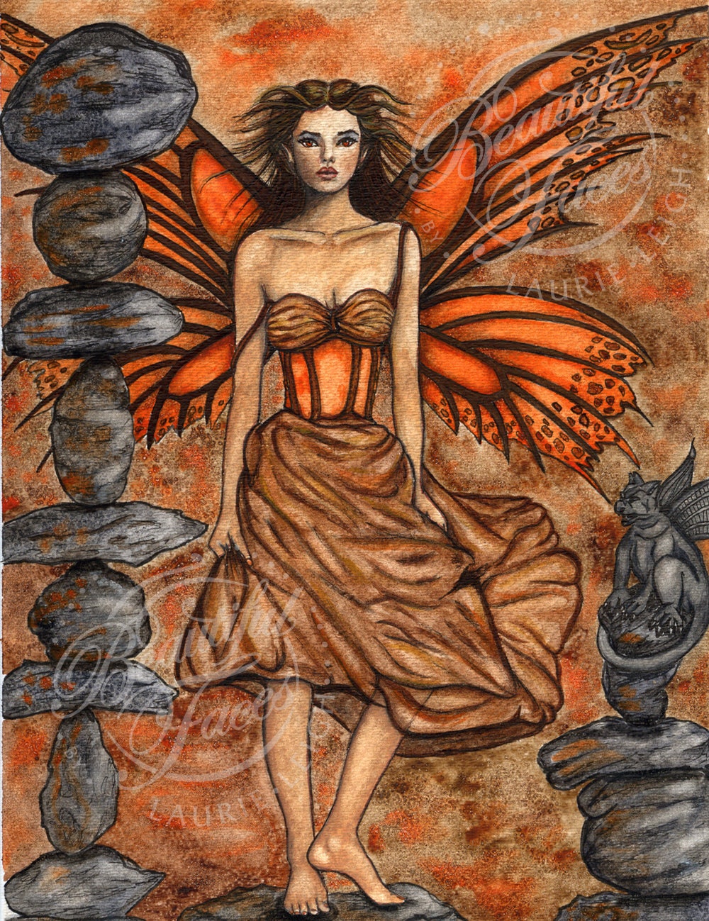 Print Fairy Gargoyle by Laurie Leigh of Beautiful Faces Art - Etsy