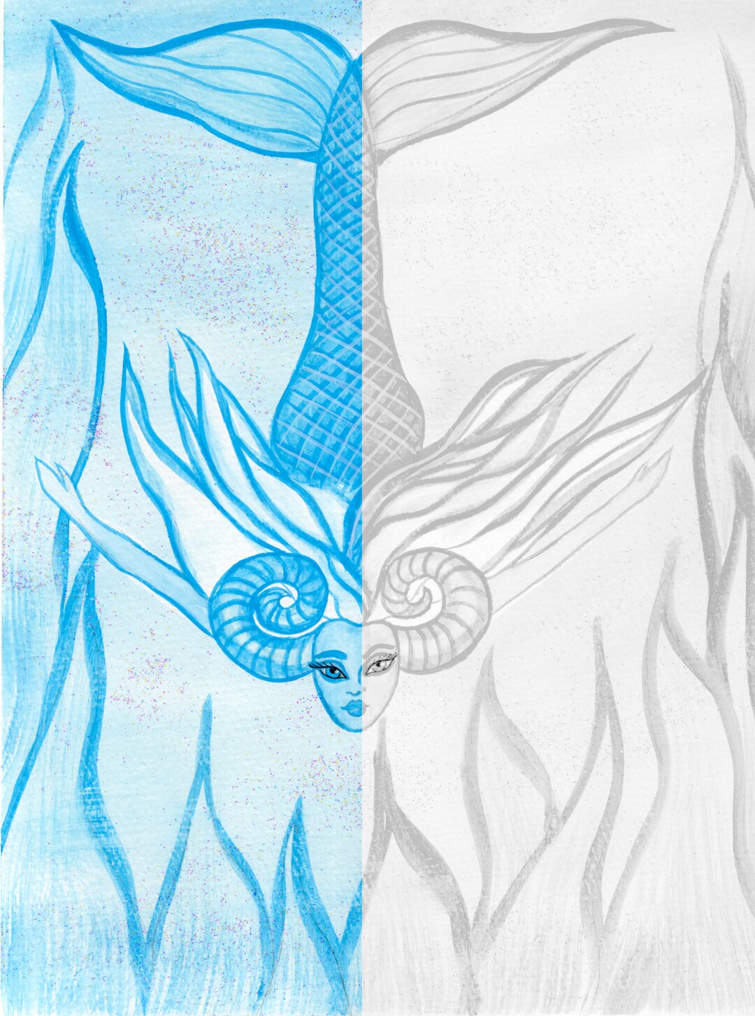 Printable Coloring Page Greyscale Aries Mermaid Fantasy Art - Etsy