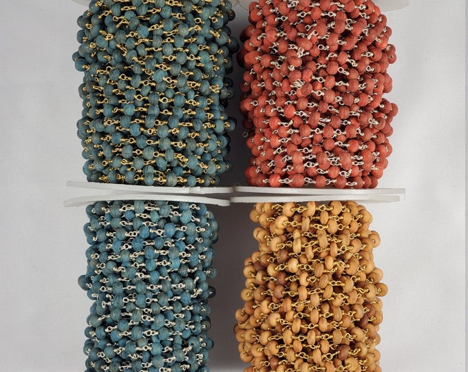 Natural Hand Carved Blue, Red, and Brown-organic Olive Wood Bead Chains ...