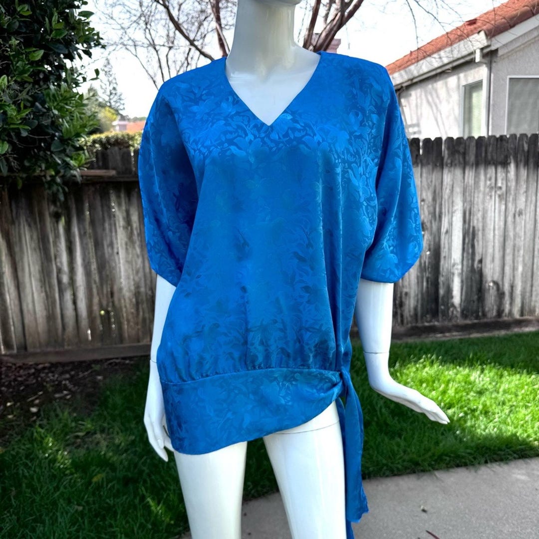Vintage Teddi of California Blue Blouse W/ Side Tie USA Women's ...