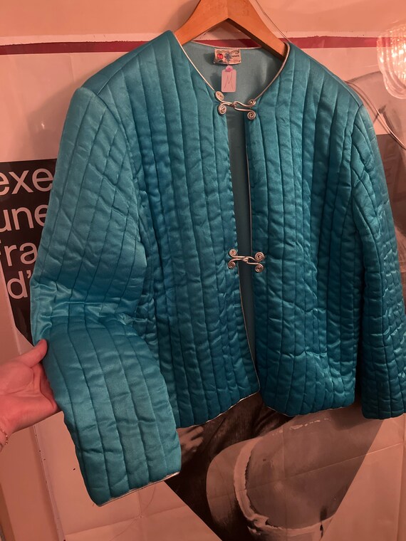 VTG 40s 50s Quilted Handmade Turquoise Bed Jacket Puf… - Gem