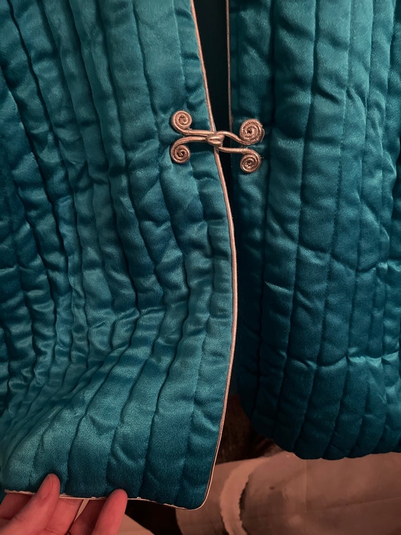 VTG 40s 50s Quilted Handmade Turquoise Bed Jacket Puf… - Gem